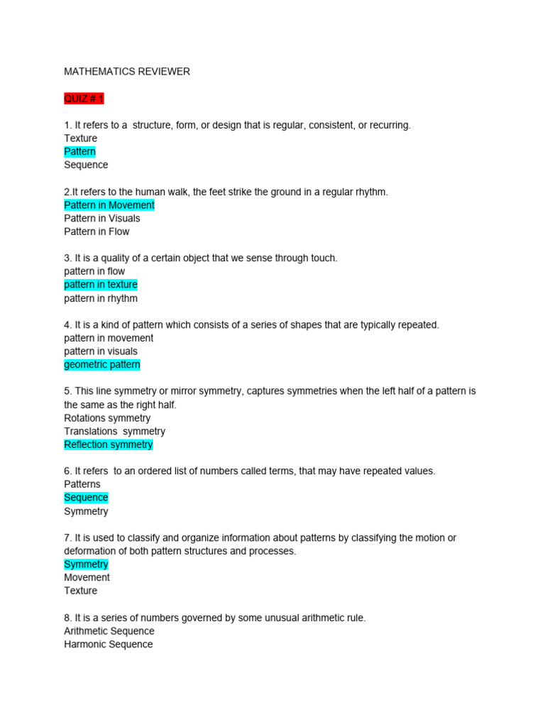Mathematics Reviewer | PDF | Pattern | Function (Mathematics)