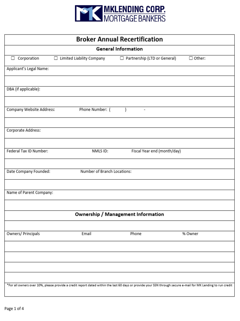 Broker Annual Recertification-V7.20.23 | PDF | Loans | Mortgage Loan
