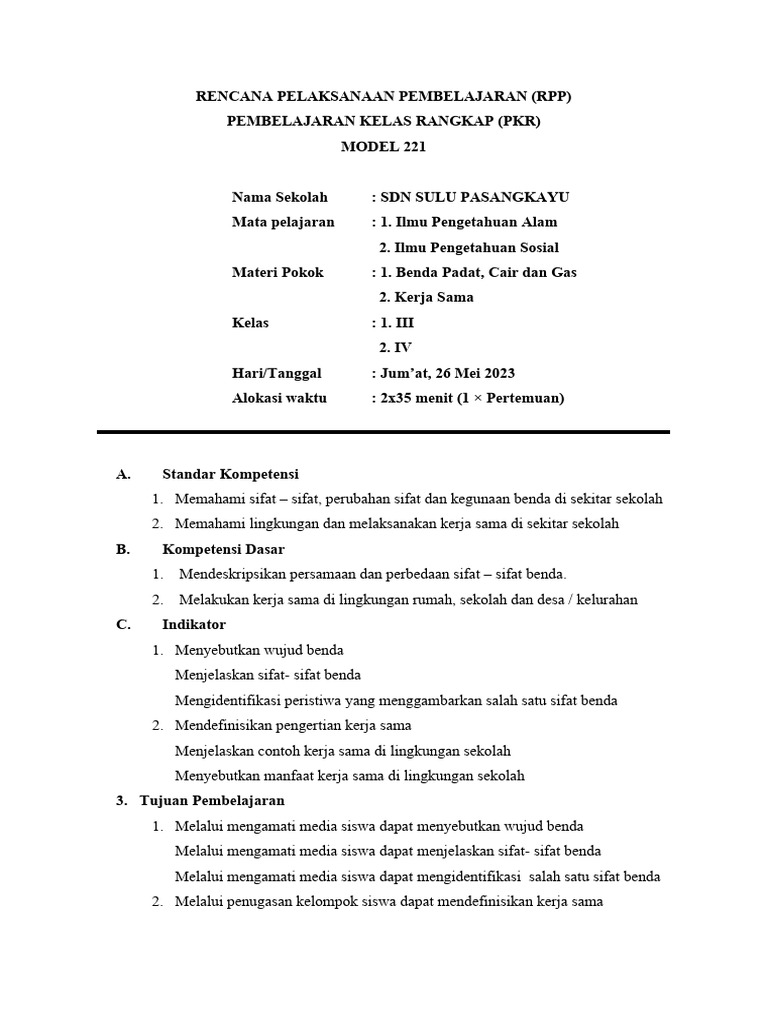 Contoh RPP Tugas UT 2023 | PDF