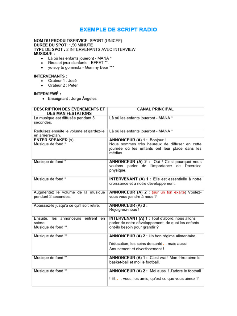 Exemple de Script Radio | PDF Exemple de Script Radio | PDF
