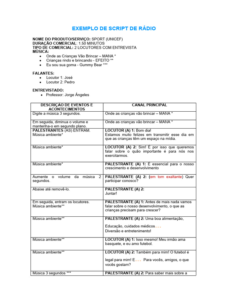 EXEMPLO DE SCRIPT DE RÁDIO | PDF