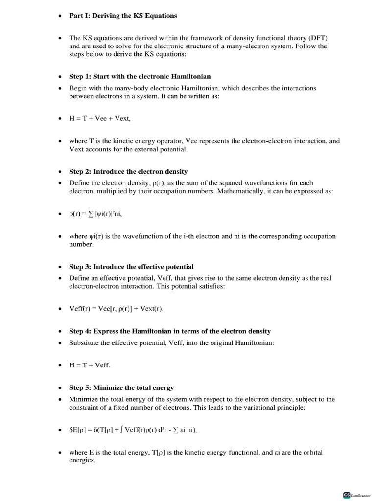 Peer-Graded Assignment Kohn Sham Equations Derivation and Total Energy | PDF