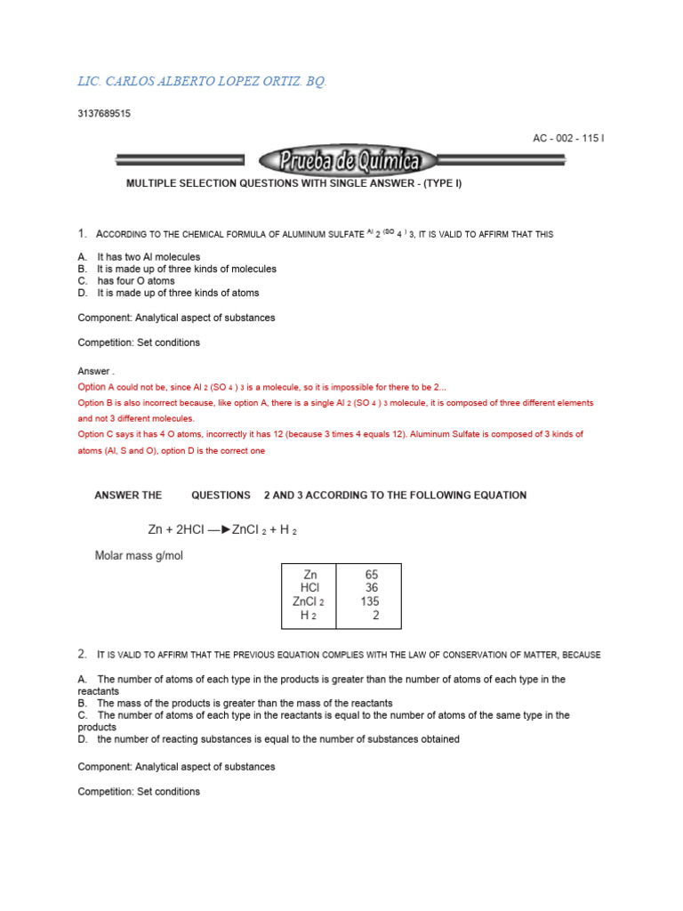 Icfes Chemistry Answers Solved | PDF | Ionic Bonding | Chemical Compounds