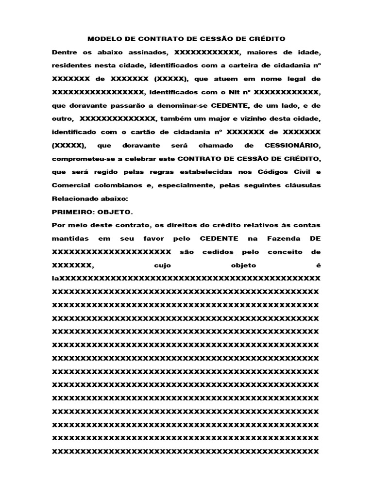 Modelo De Contrato De Cessão De Crédito Pdf