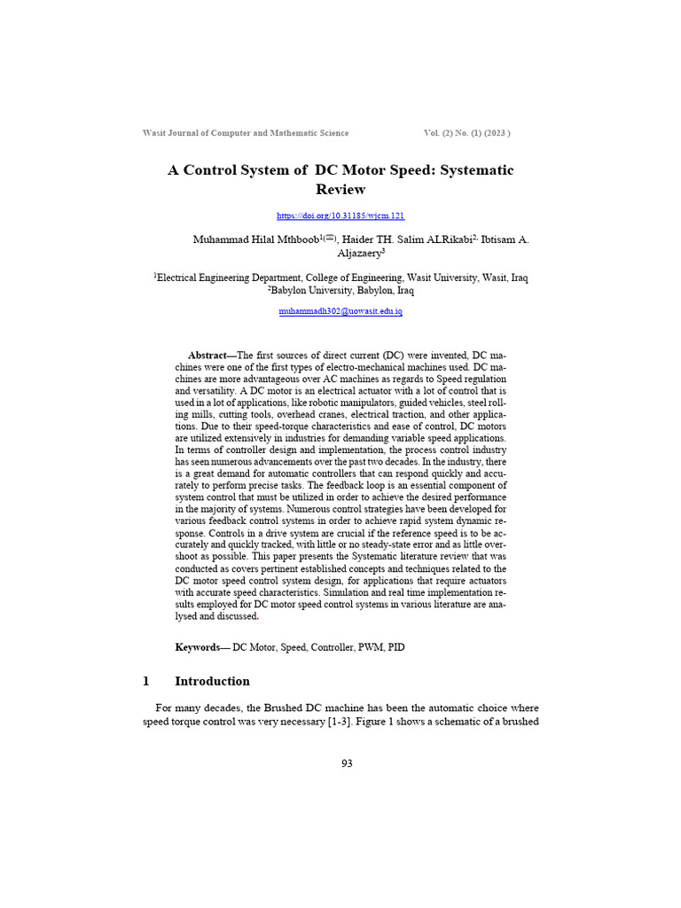 DC Motor Speed Control Systems Review | PDF | Electric Motor | Control Theory