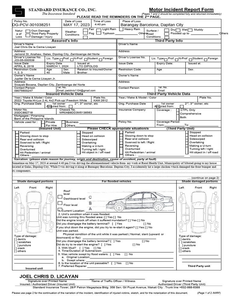 Standard Motor-Claims-Form | PDF