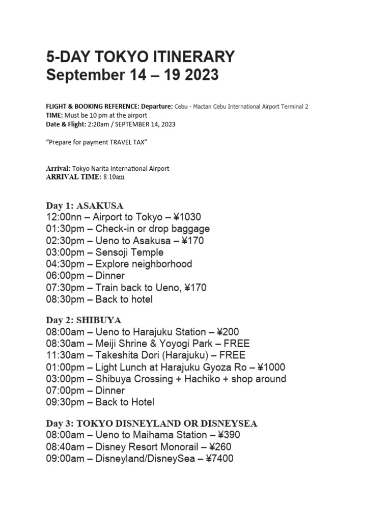5-Day Tokyo Itinerary Overview | PDF | Travel