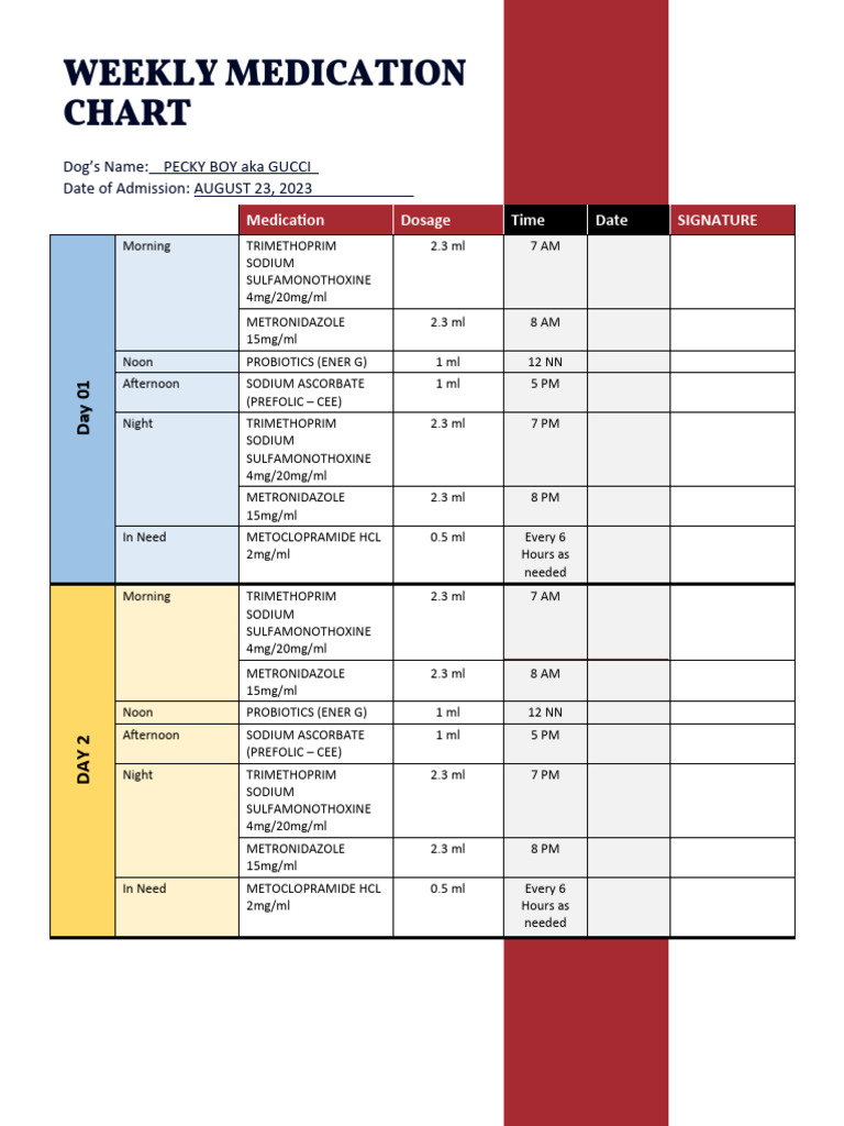weekly-medication-chart-template | PDF