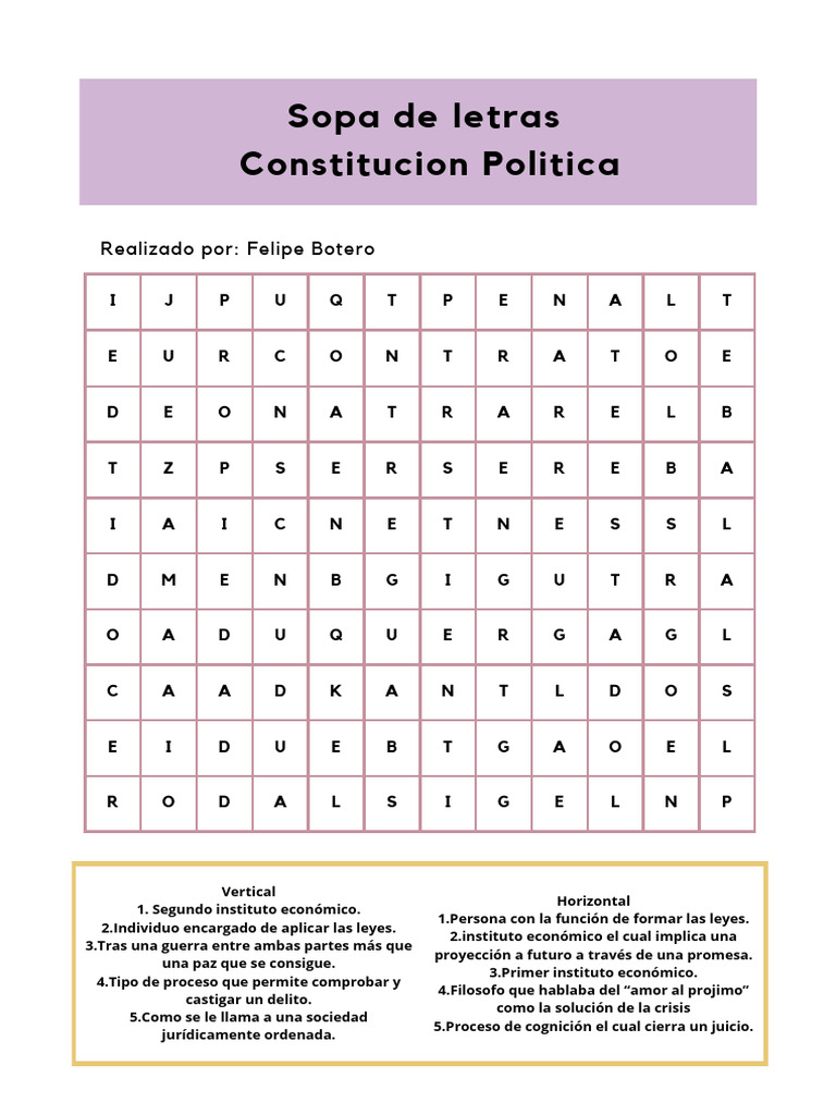 Sopa de Letras: Constitución Política | PDF