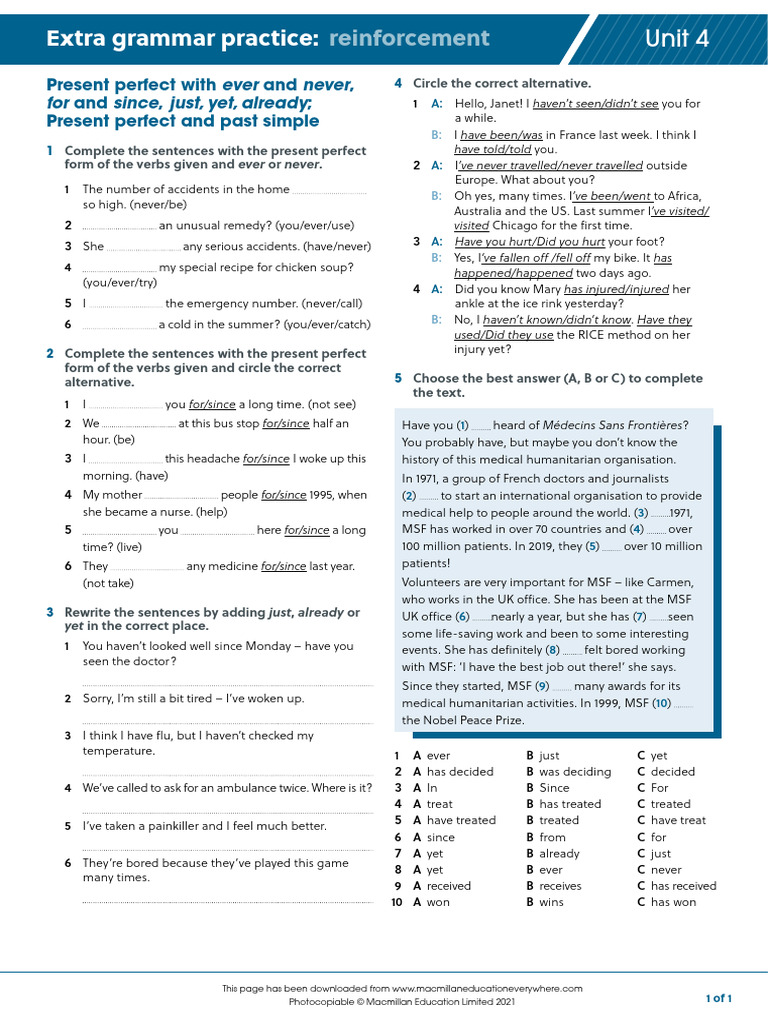 B1 U4 Extra Grammar Practice Reinforcement | PDF