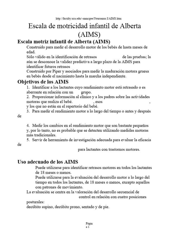 Escala motora infantil de Alberta (AIMS) | PDF