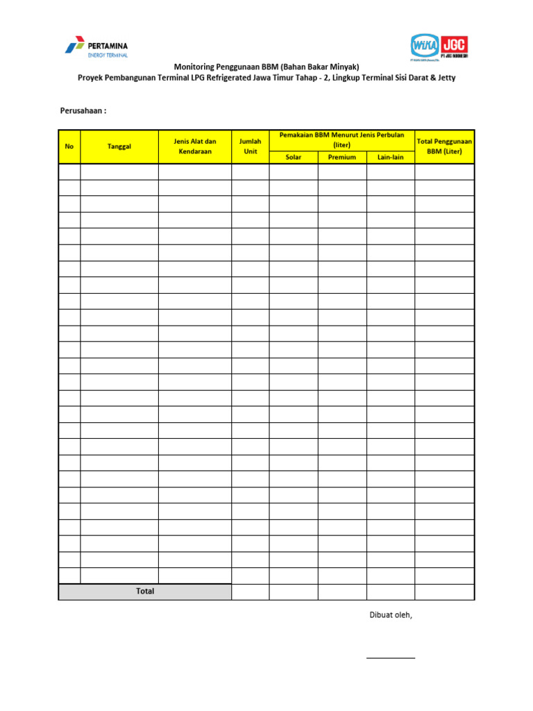 24. Form Monitoring BBM Subkontraktor | PDF