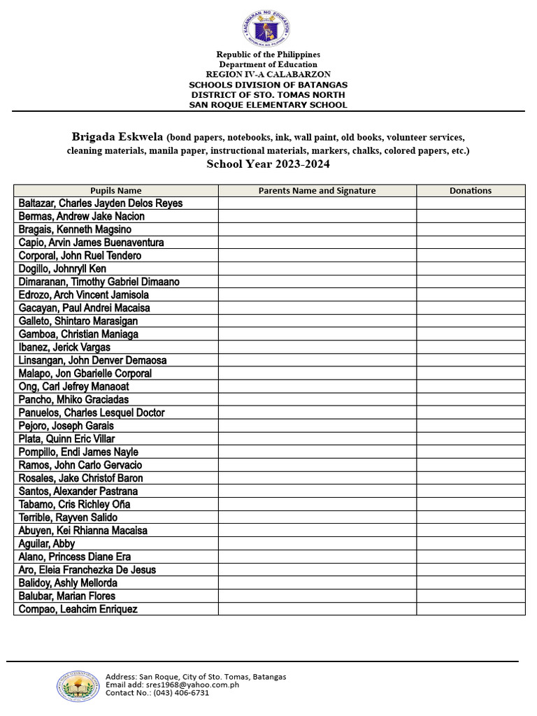 For List of Pupils Donations | PDF