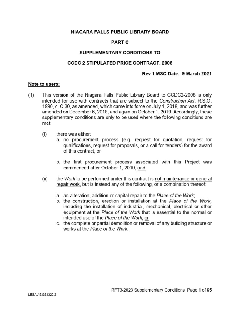 Part C Supplementary Conditions To CCDC 2 Stipulated Price Contract ...
