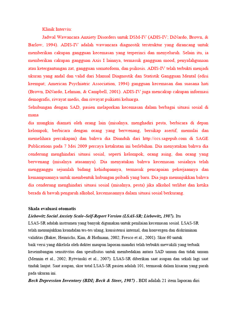 Jadwal Wawancara Gangguan Kecemasan Untuk DSM | PDF