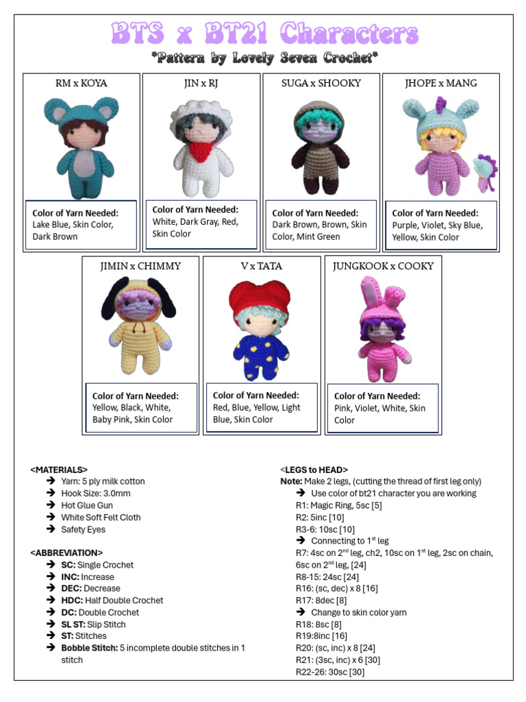 BTS X BT21 Characters Crochet Pattern Lovelysevencrochet | PDF ...