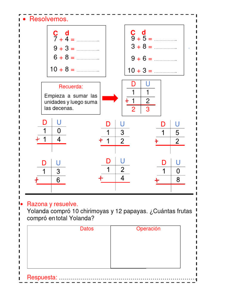 SUMAS CON DECENAS (1) | PDF