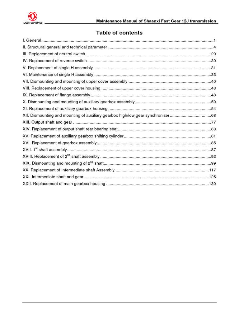 Shaanxi Fast Gear 12J Maintenance Manual | PDF | Manual Transmission | Gear
