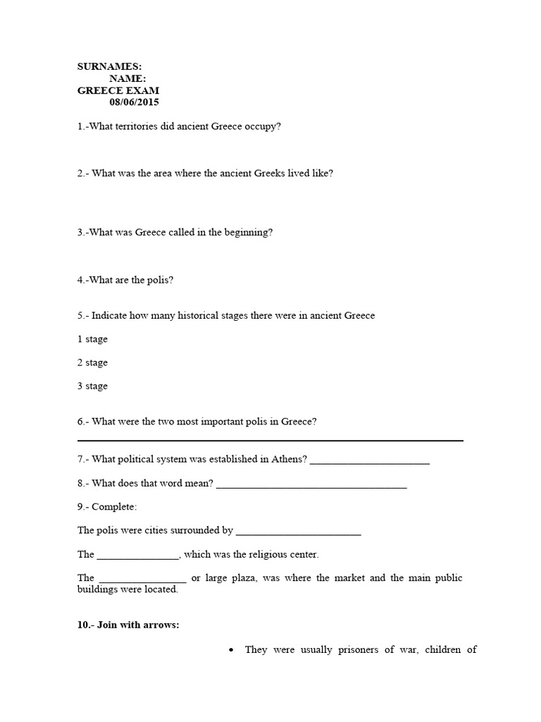 GREECE EXAM 1st ESO SCOPE | PDF | Ancient Greece | Greece