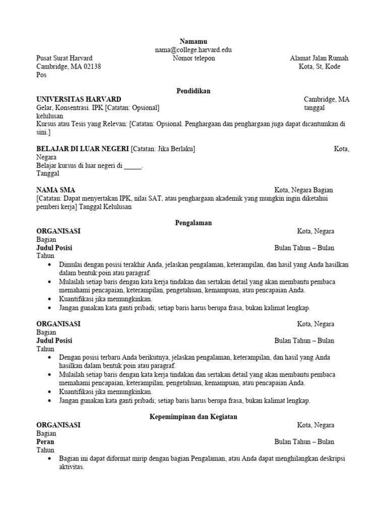 Contoh CV Format Harvard | PDF