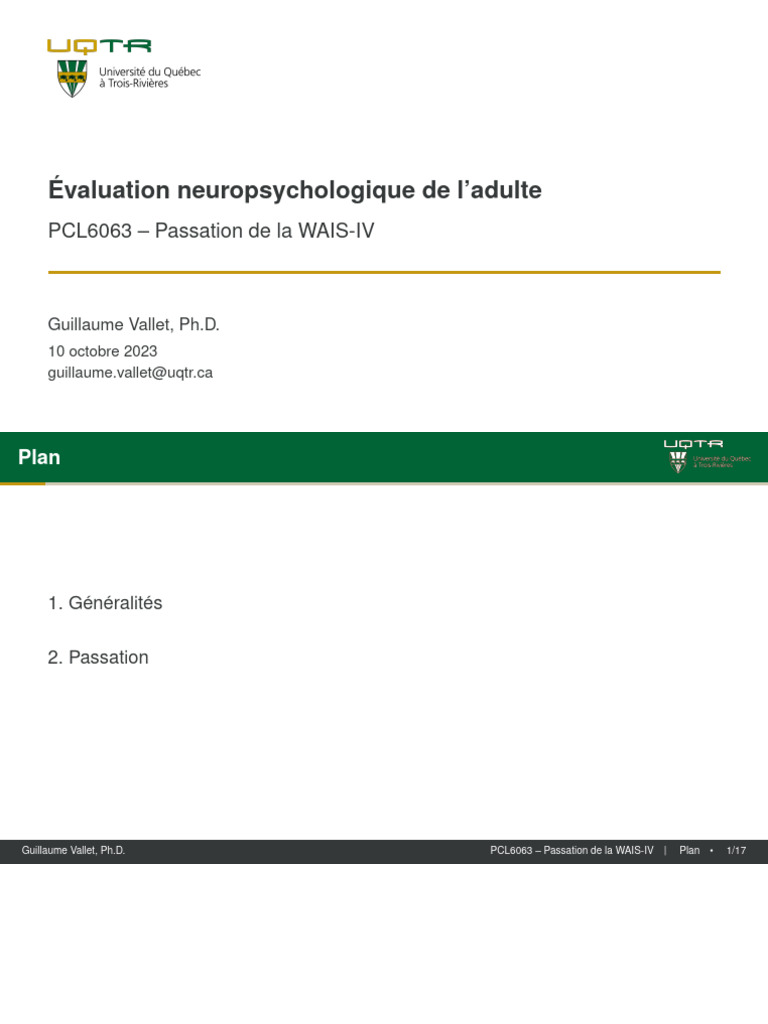 Passation de la WAIS-IV : Guide Pratique | PDF | Psychologie cognitive ...