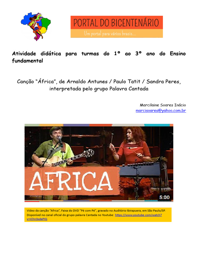 Atividades Didáticas sobre a Canção África | PDF | África | Brasil