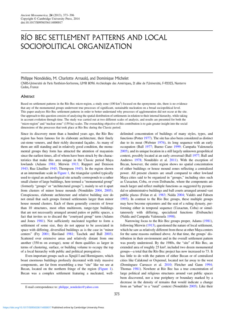 Rio Bec Settlement Patterns and Local Sociopolitical Organization | PDF