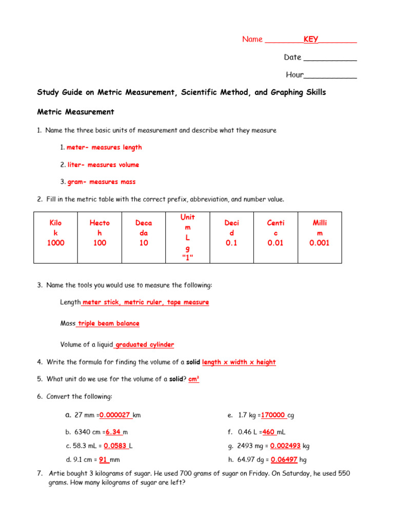 Metric-Scientific-Method-and-Graphing-study-guide-KEY 2 | PDF | Experiment | Hypothesis