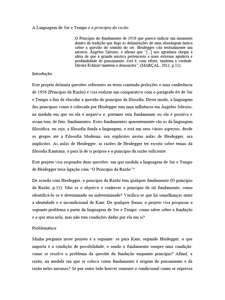 A Linguagem de Ser e Tempo e O Princípio Da Razão | PDF | Pensamento ... A Linguagem de Ser e Tempo e O Princípio Da Razão | PDF | Pensamento ...
