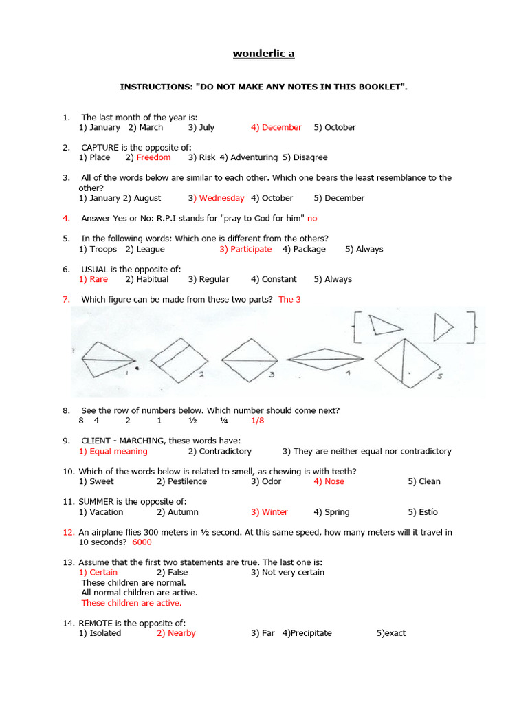 Wonderlic Responses1 | PDF | Foreign Language Studies | Teaching Methods & Materials