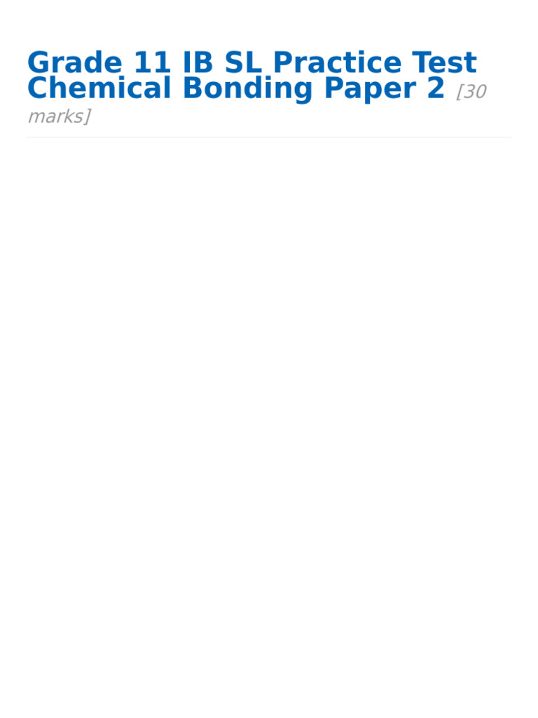 Grade 11 IB SL Practice Test Chemical Bonding Paper 2 | PDF