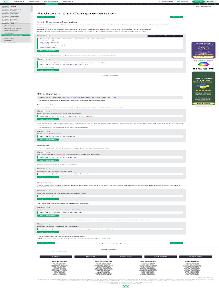 Python List Comprehension Pdf Python Programming Language Information Technology