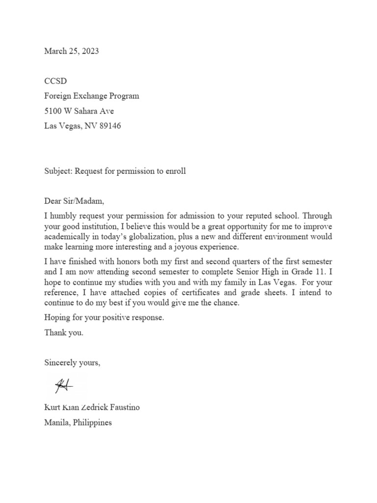 CCSD Application Letter Kurt Kian Zedrick Faustino | PDF