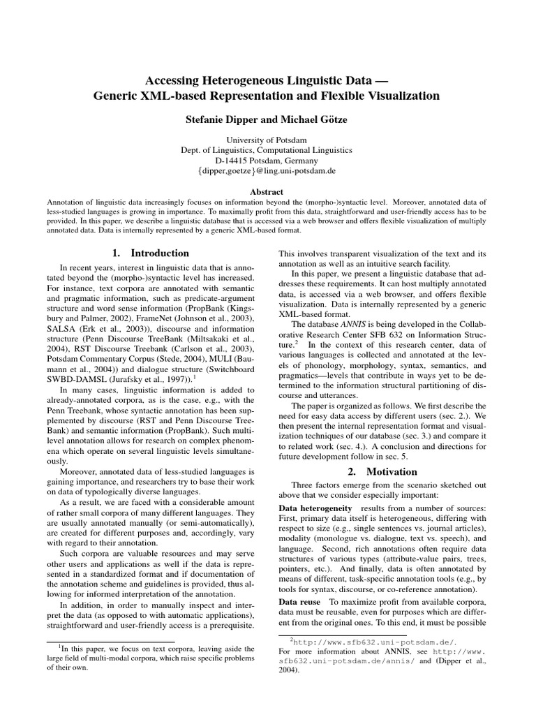 Heterogeneous Linguistic Data Generic Xml Based Representation And Flexible Visualization 2005