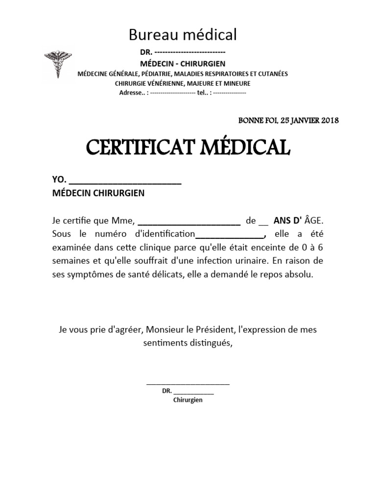Modèle de certificat médical vierge | PDF | Médecin | Épidémiologie