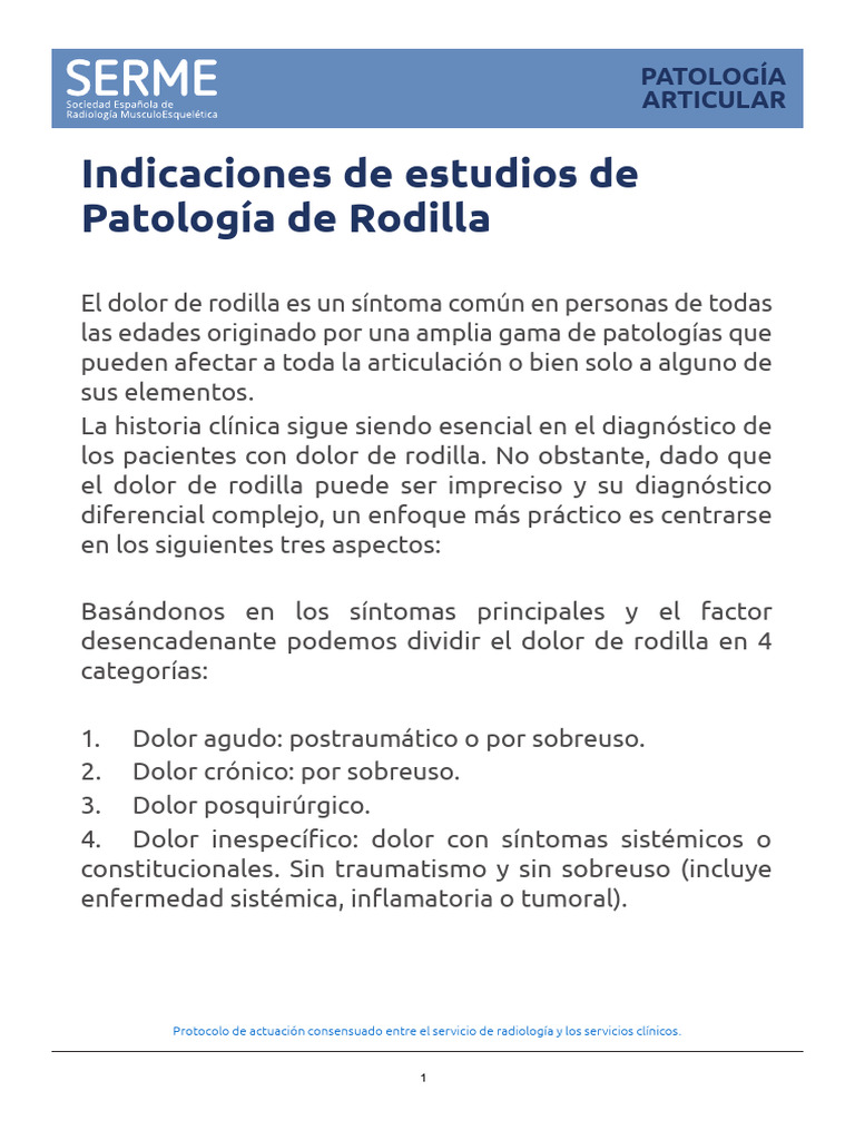 Protocolo Radiológico para Dolor de Rodilla | PDF
