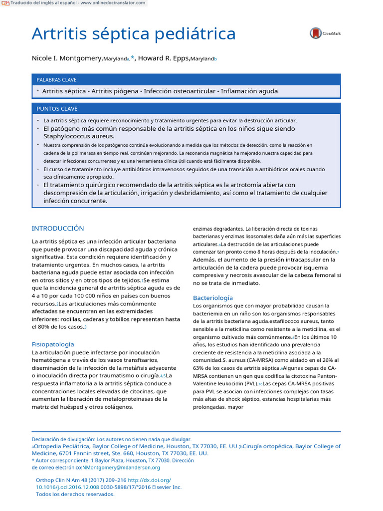 Pediatric Septic Arthritis (1) (1) .En - Es | PDF | Artritis ...