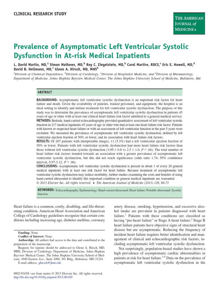 Prevalence of Asymptomatic Left Ventricular Systolic Dysfunction in At ...