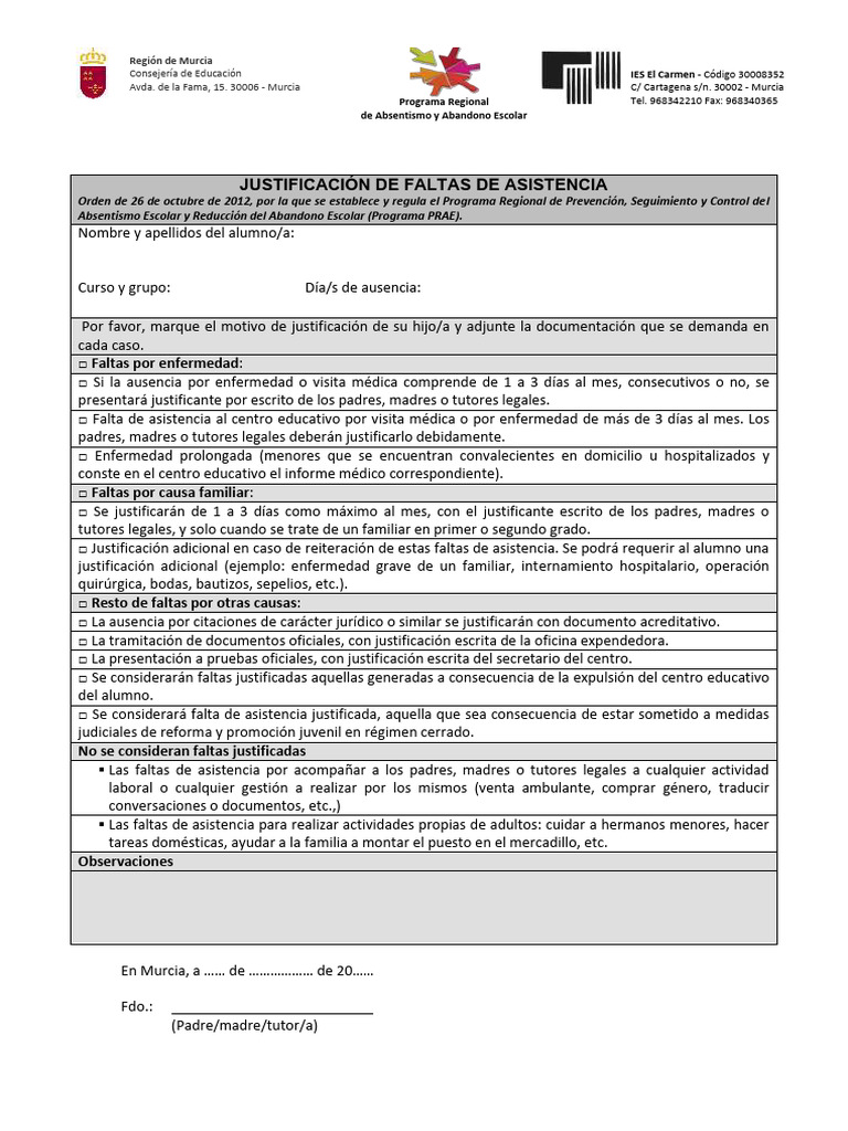 Justificante Faltas Alumnado | PDF