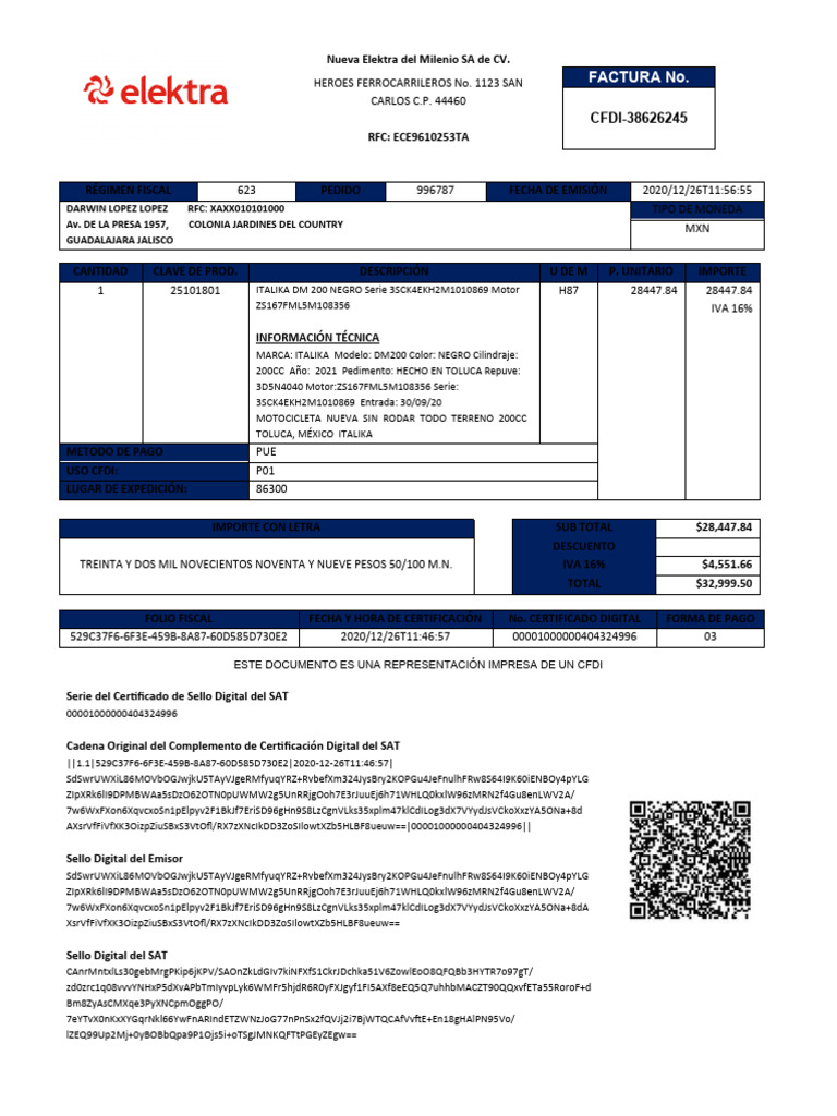 Factura Elektra | PDF | Motociclismo | México