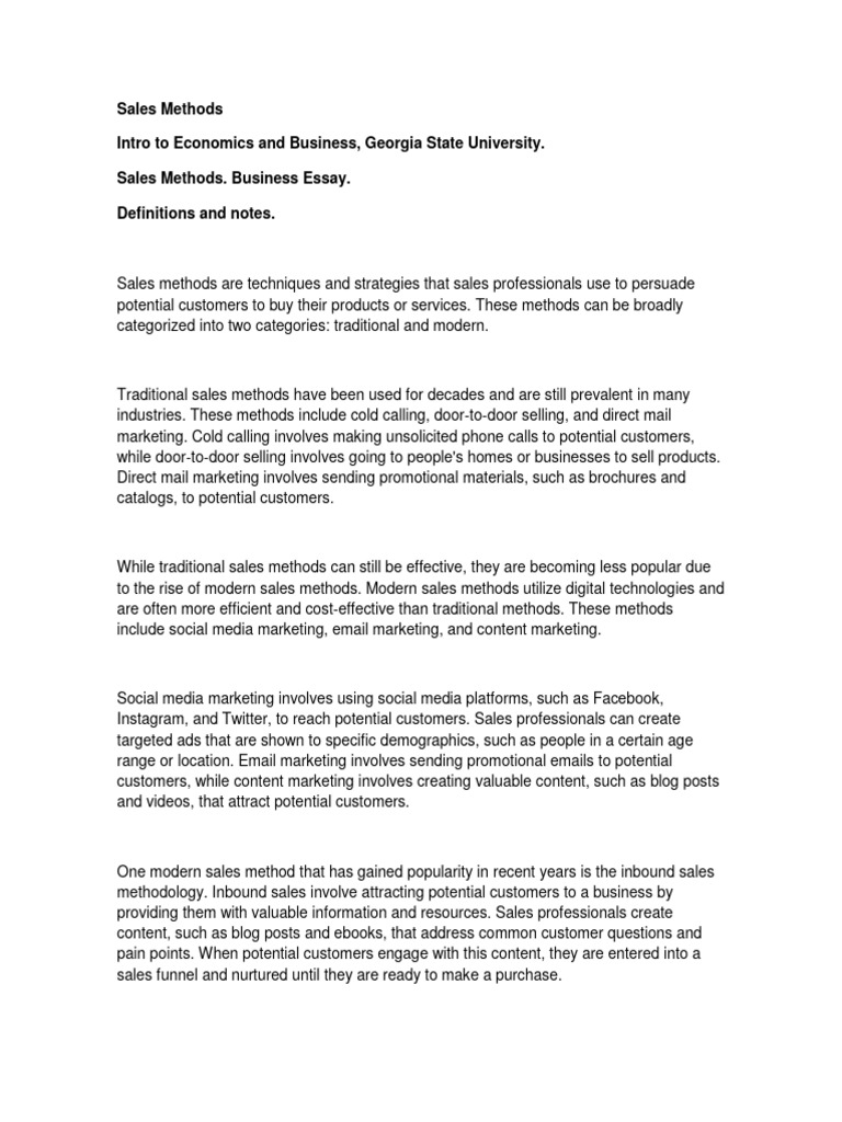 Sales Methods | PDF | Sales | Marketing
