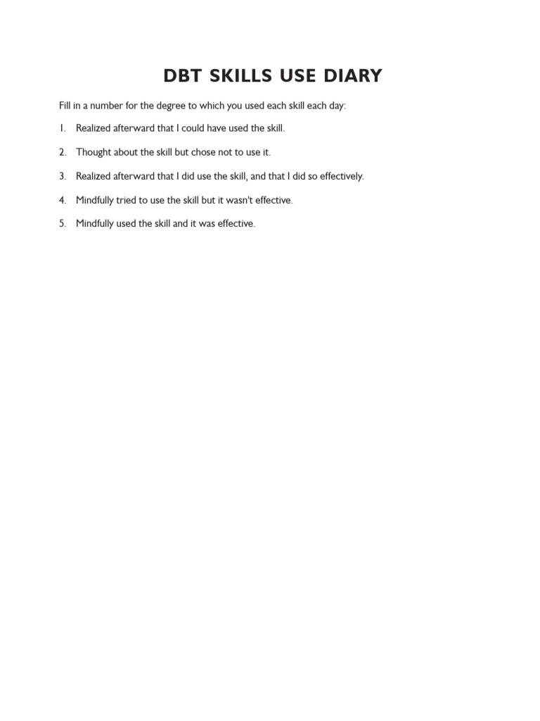DBT Skills Use Diary | PDF | Dialectical Behavior Therapy | Mindfulness