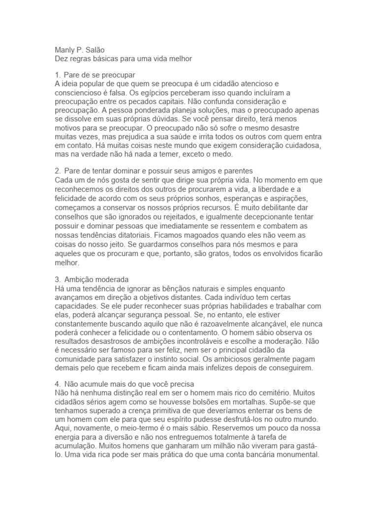 Manley P Hall-Ten Regras Básicas para Uma Vida Melhor | PDF