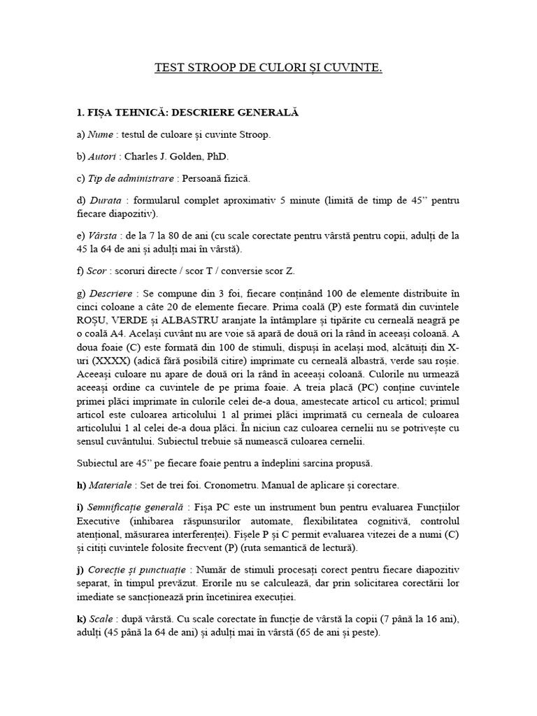 Instructiuni STROOP | PDF