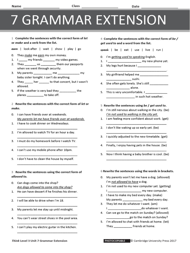 THINK L3 Unit 7 Grammar Extension | PDF