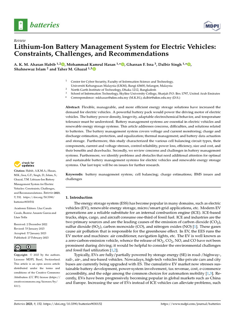 Batteries 09 00152 v2 | PDF | Electric Vehicle | Rechargeable Battery