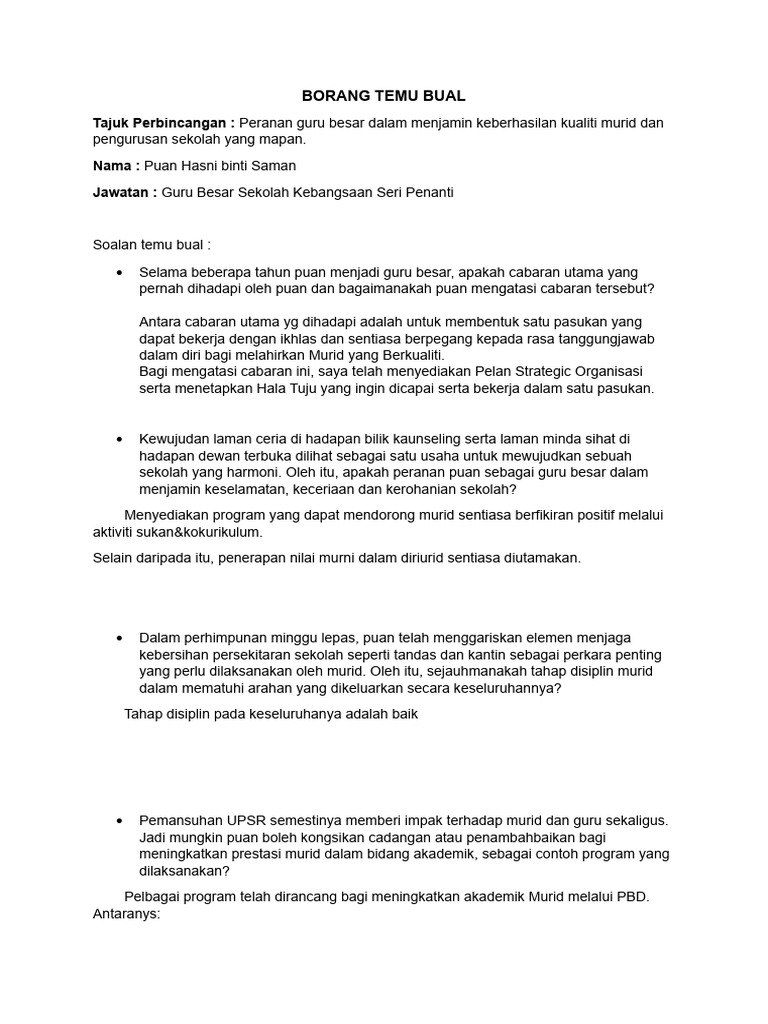 Borang Temu Bual (GB SKSP) | PDF