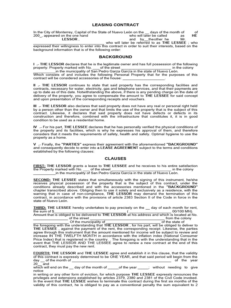 Monterrey Leasing Contract Agreement | PDF | Lease | Business Law