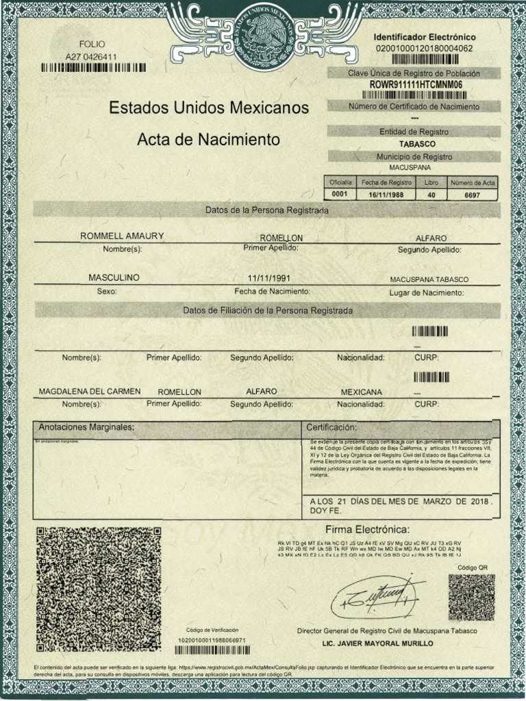 Acta de Nacimiento | PDF