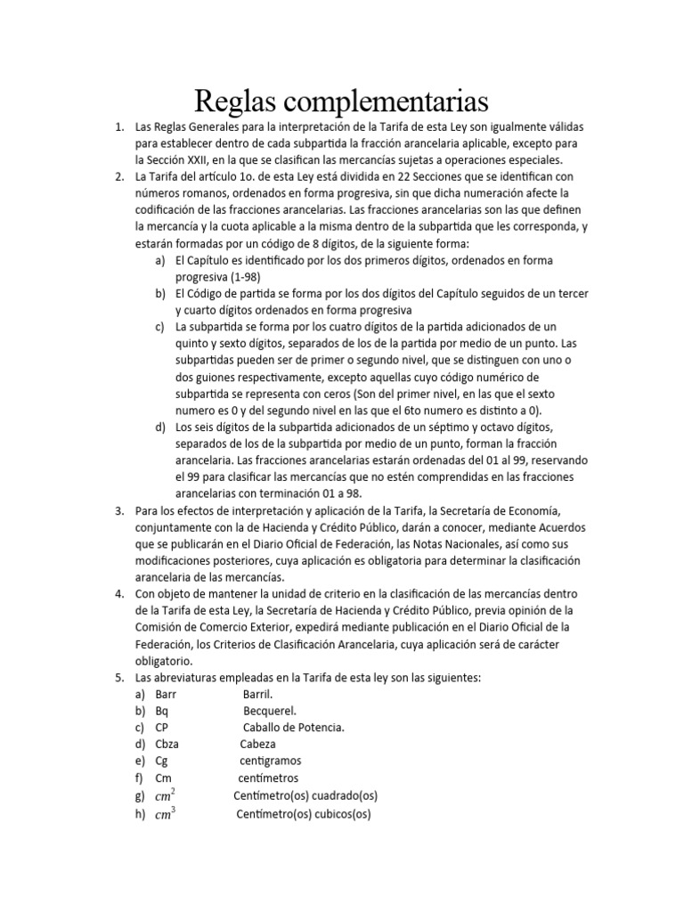 Reglas Complementarias | PDF | Vatio | aduana